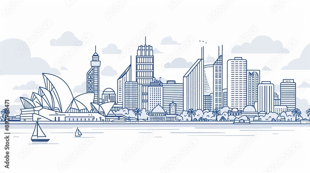 A detailed line art representation of Sydney's waterfront, showcasing ...