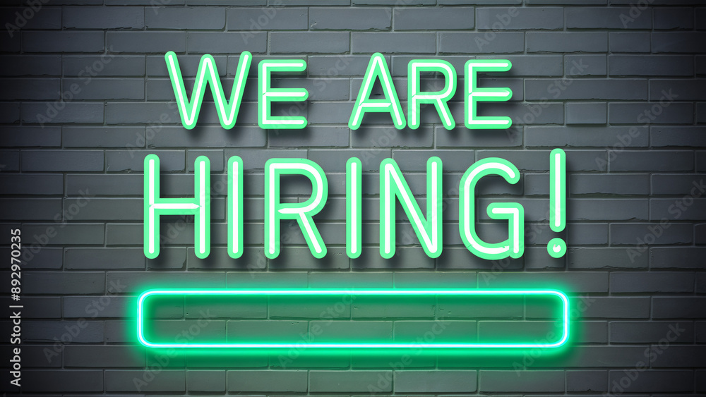We Are Hiring Neon Green Sign on Dark Brick Wall - Perfect for Modern ...