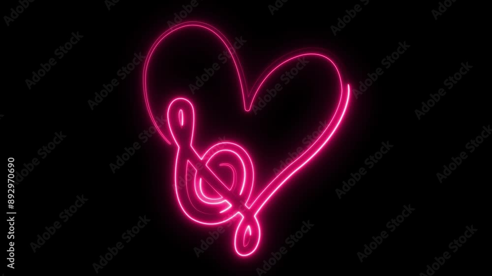 Treble Clef with Heart. Musical note heart. One line art animation ...