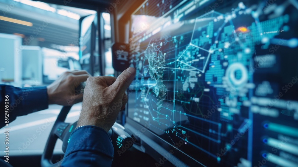 Logistic transportation network concept, business man monitor by using ...