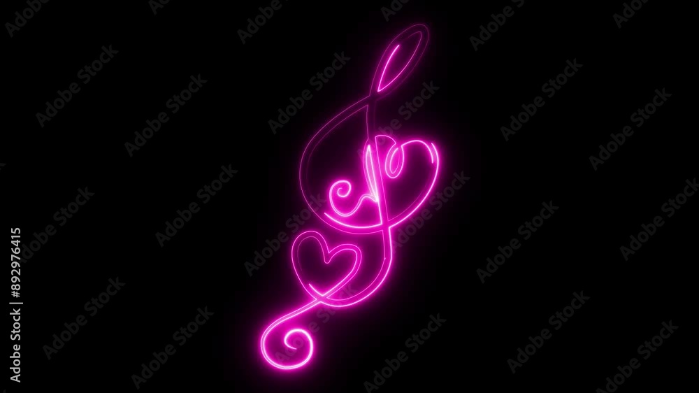 Treble Clef with Heart. Musical note heart. One line art animation ...