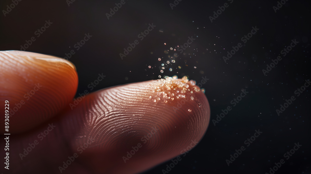 Microplastic Powder on Finger Close-Up. powder on a finger ...