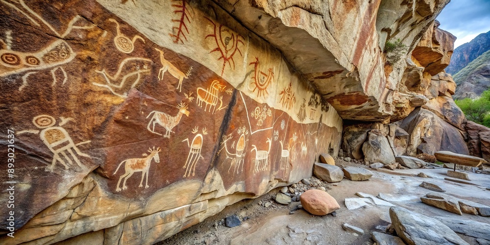 Ancient cave paintings of petroglyphs in Karasay gorge, Kazakhstan ...