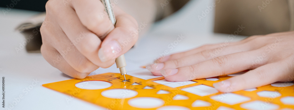 The architect used a pencil, ruler, and compass to meticulously create ...