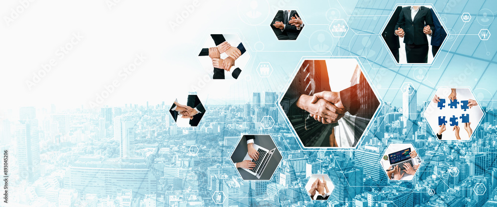 Teamwork and human resources HR management technology concept in ...