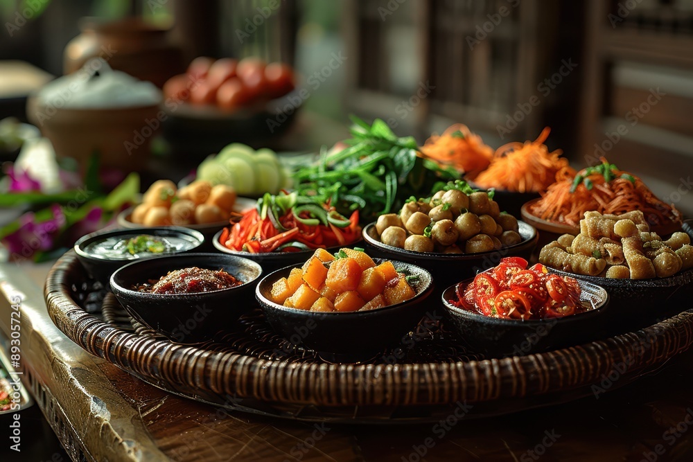 Exquisite Thai Hors d'oeuvres Platter with Miang Kham, Tod Man Pla, and ...