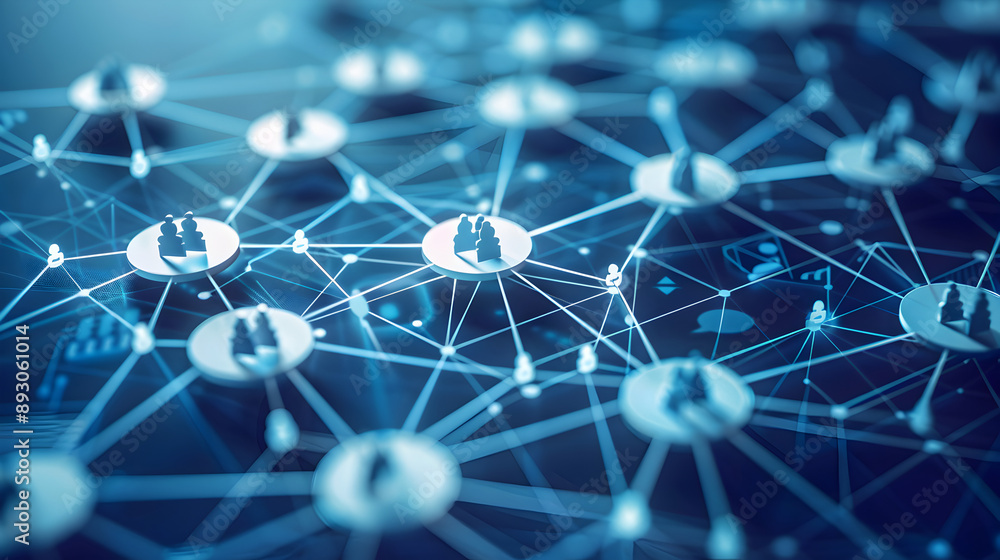 A blue image of a network of people with a blue background. The people ...