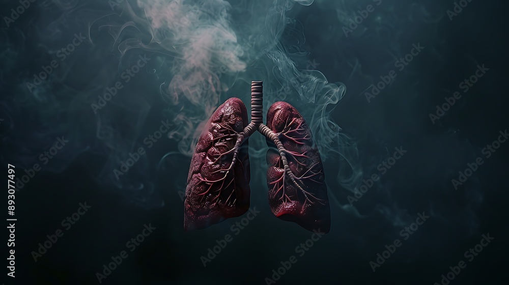 Full-length portrait photo of human lungs with clear signs of severe ...