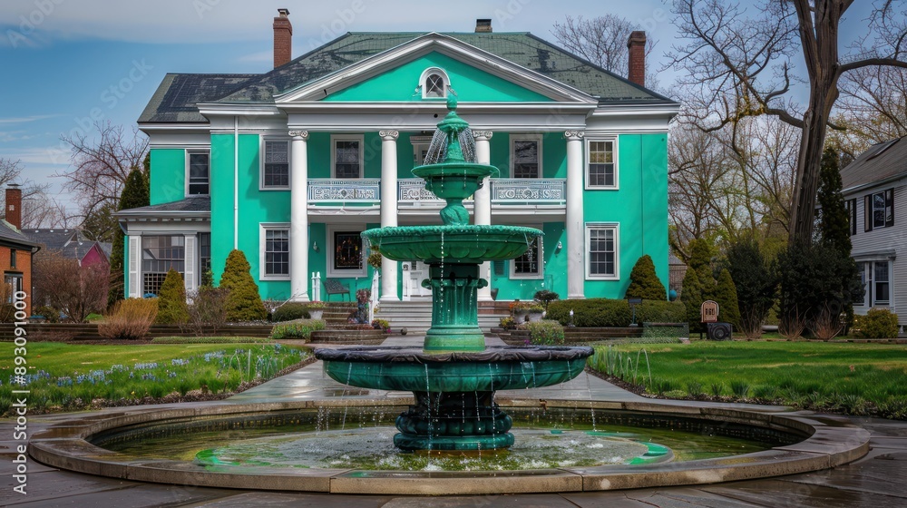 Straight front view of a Cleveland house in Colonial Revival style with ...