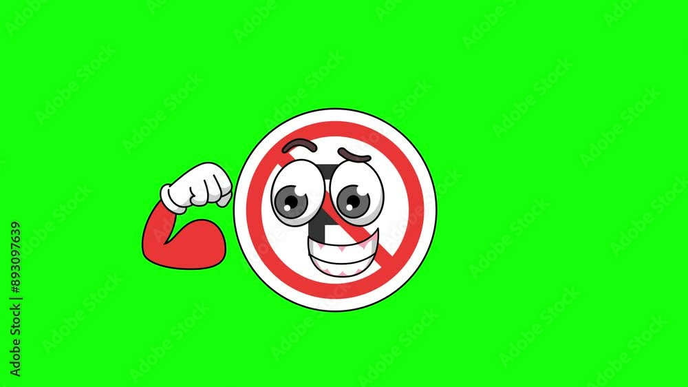 Flexing muscle of no parking sign cartoon, strong pose mascot animation ...