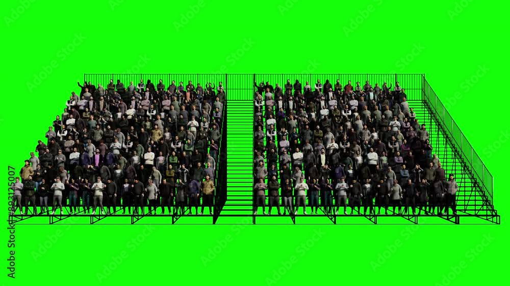 Green Screen 3D Crowd on Grandstand, Front View People Sitting and ...