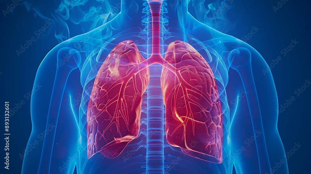 Full body shot photo of a human respiratory system illustration with ...