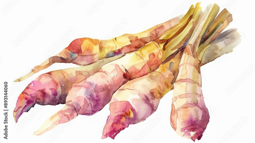 a galangal root clipart, root vegetable element, watercolor ...