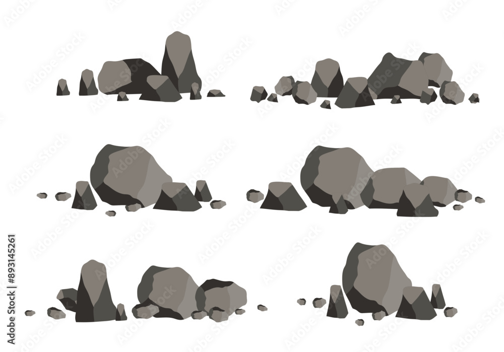 Cartoon Rock and Stone set for garden landscape rock icon black stone ...
