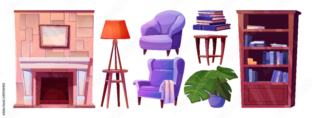 Living room furniture and interior decor. Cartoon vector illustration ...