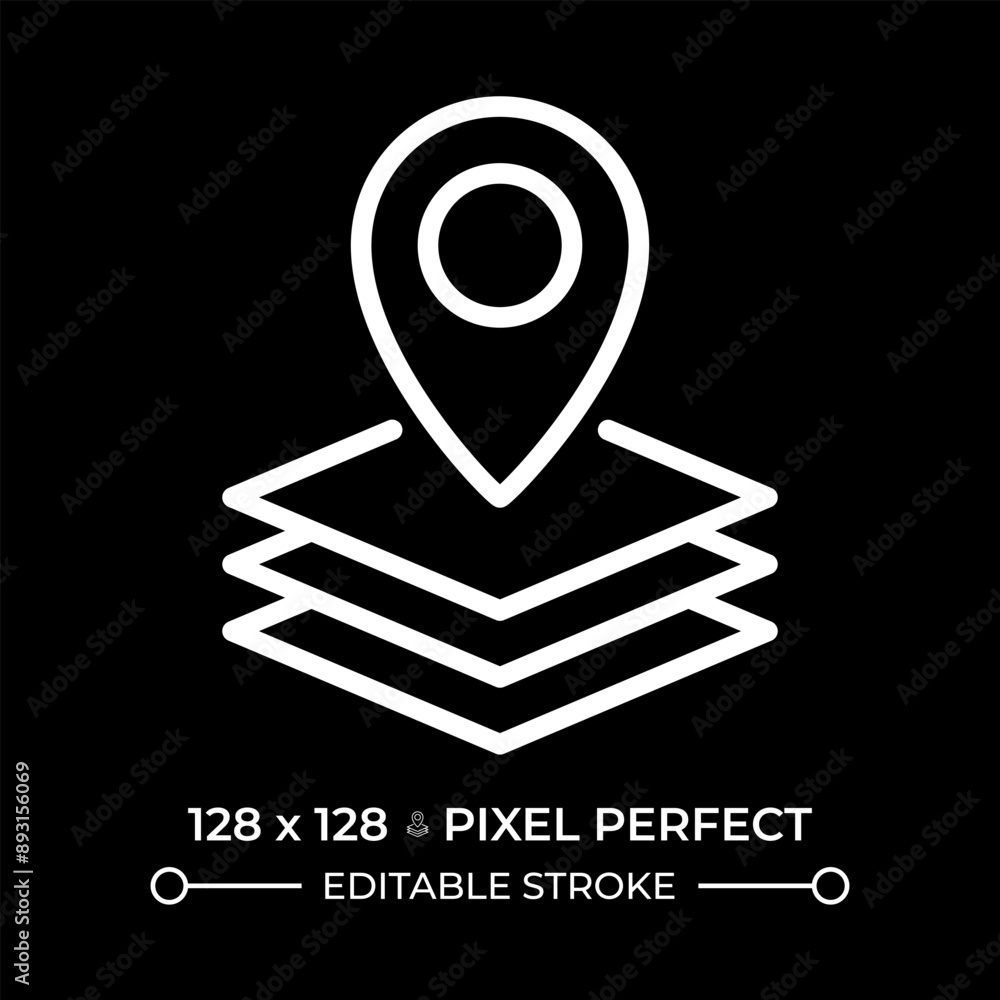 GIS pixel perfect white linear icon for dark theme. Geographic ...