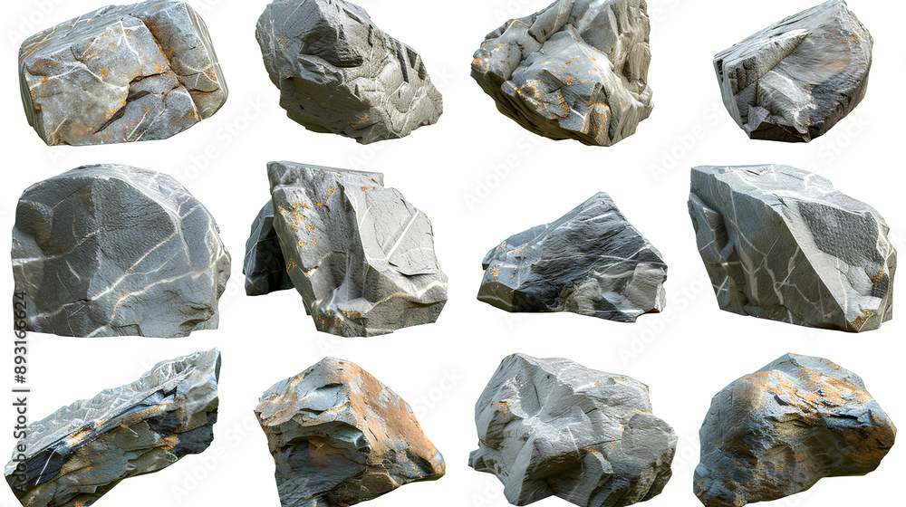 Collection set of long flat big hard rock boulder stone podium stage ...