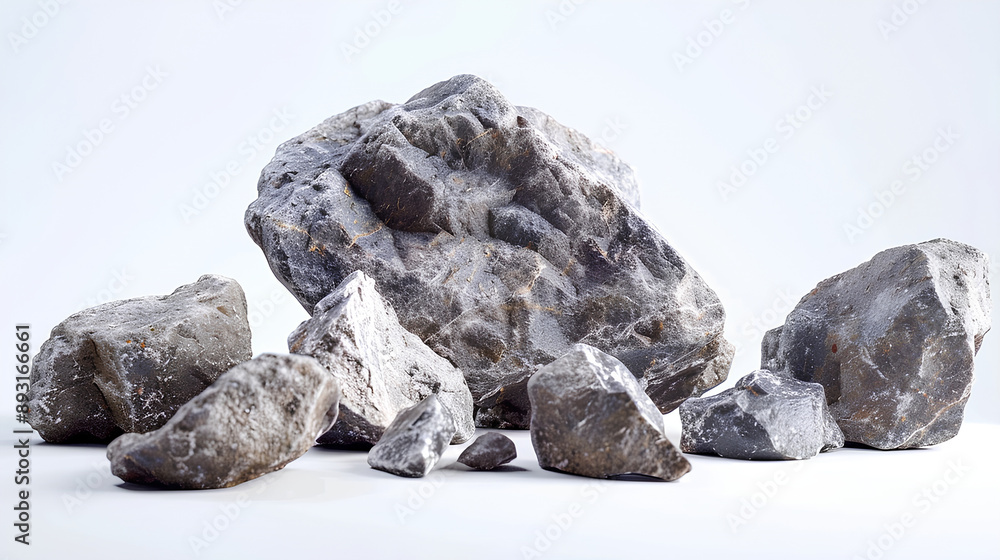 Collection set of long flat big hard rock boulder stone podium stage ...