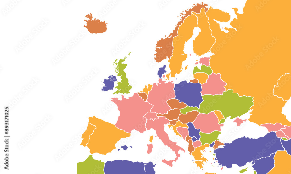 Europe map with individual colors,isolated on white background for ...
