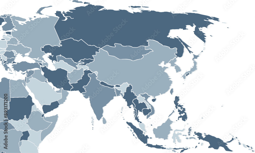 Asia map with individual colors,isolated on white background for ...