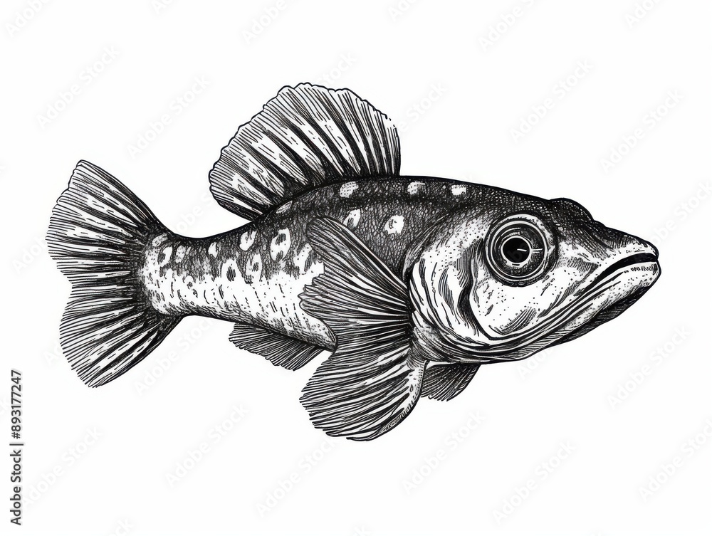 Black and white Vintage engraved art of a goby isolated on white ...