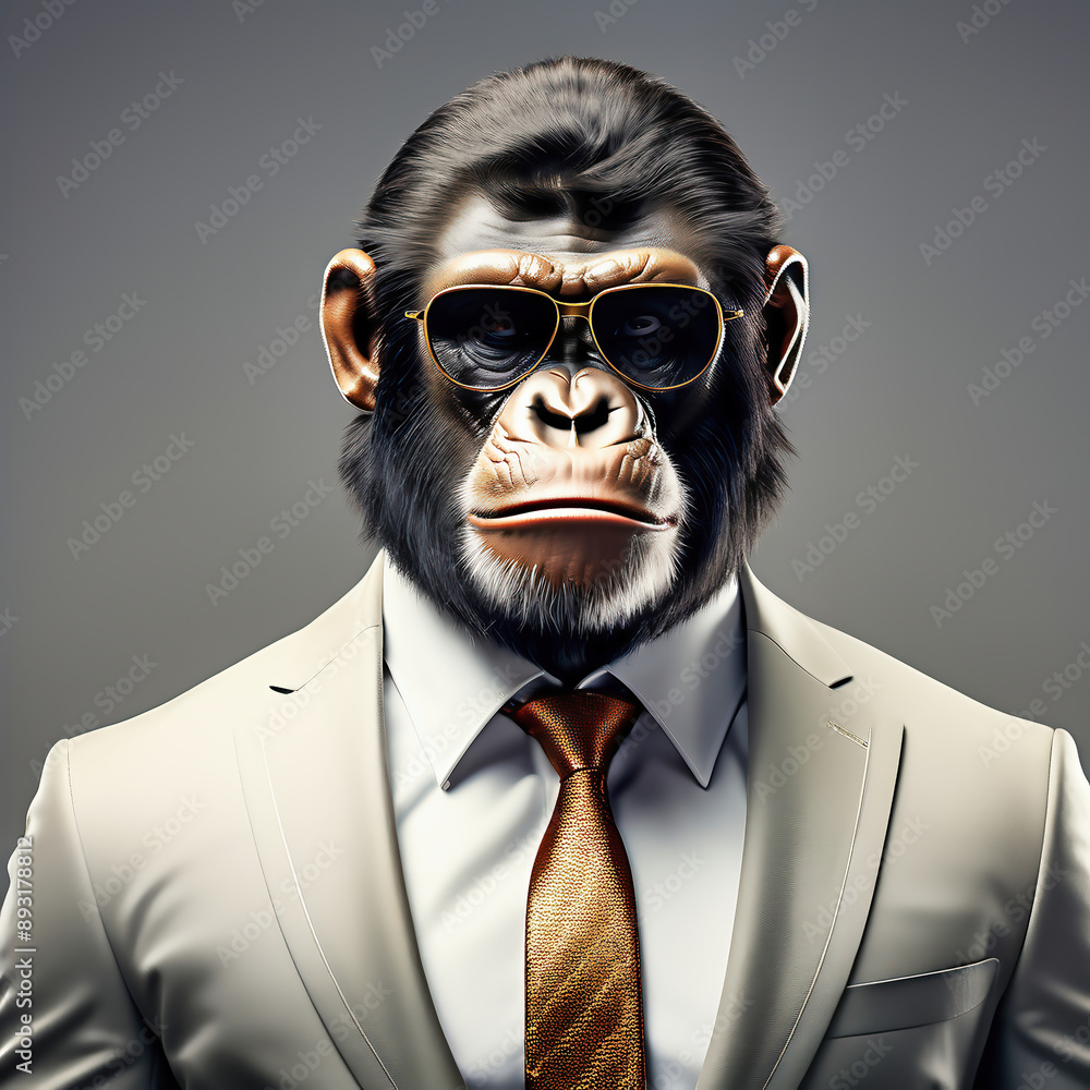 AI monkey in a suit. Businessman as an animal. Monkey head with suit ...