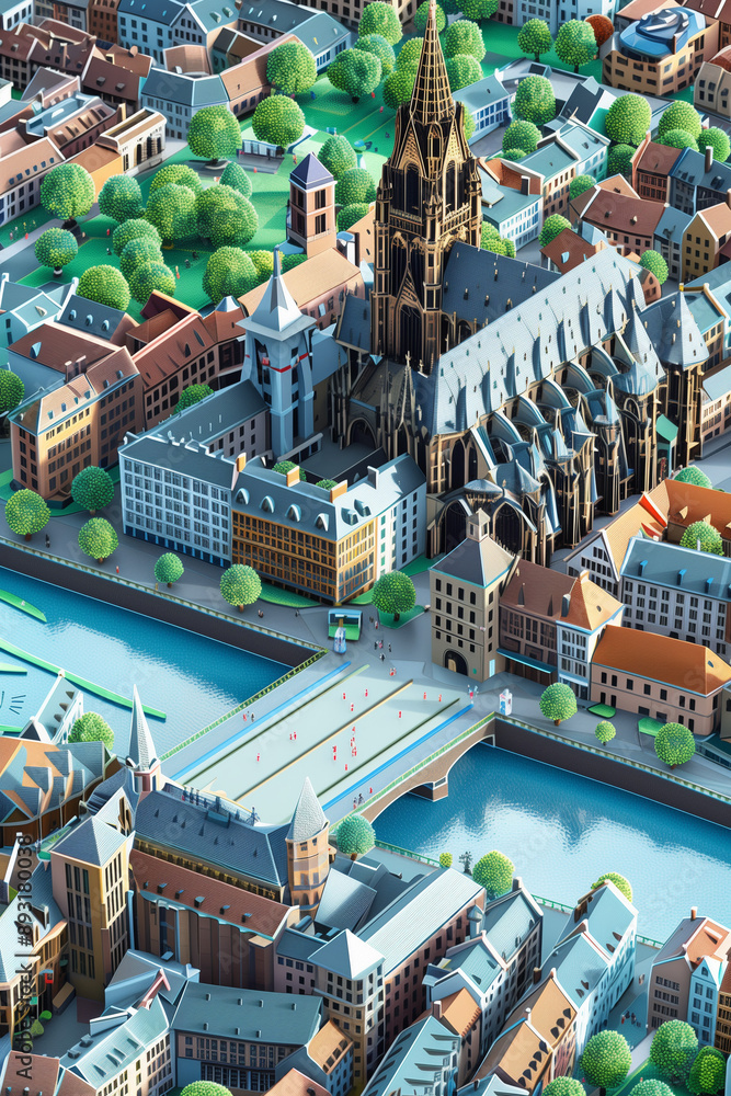 Cologne map image, 3d cartoon style. Generative AI tools Stock Photo ...