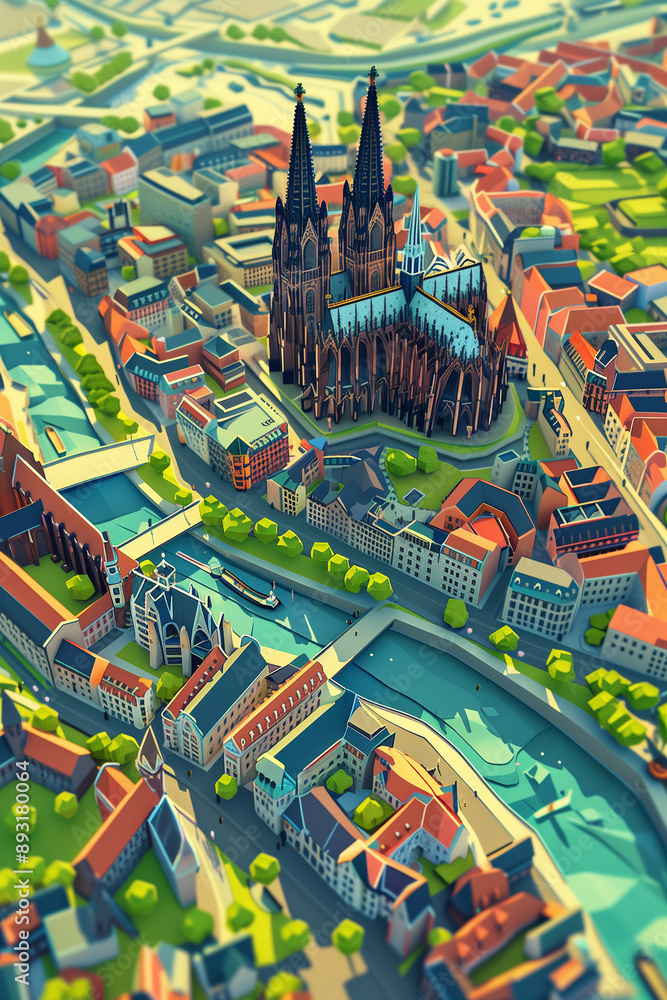 Cologne map image, 3d cartoon style. Generative AI tools Stock Photo ...