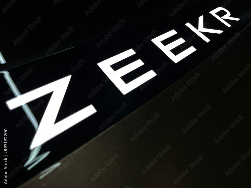 Zeekr LED logo on the glass. Zeekr car. Chinese Zeekr electric ...