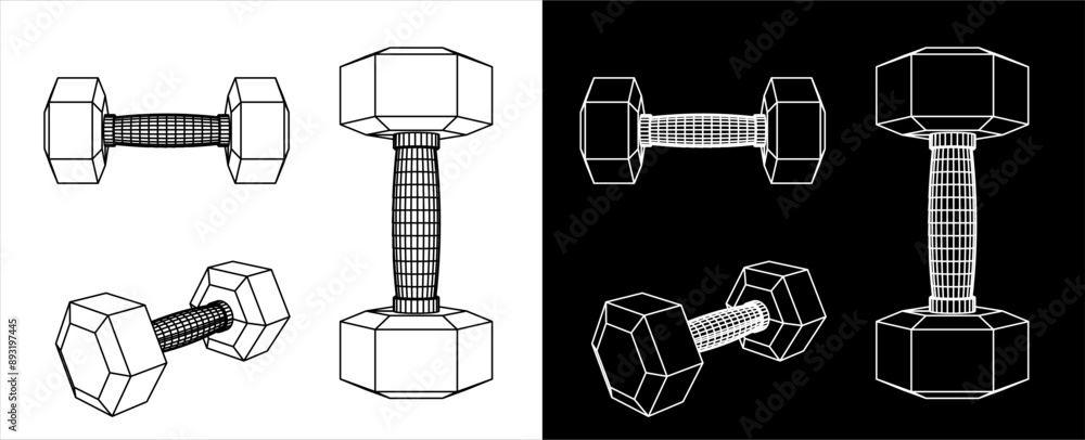 Vector dumbbell Technical wireframe Illustration blueprint on ...