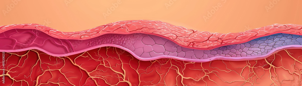 Detailed illustration of human skin layers with epidermis, dermis, and ...