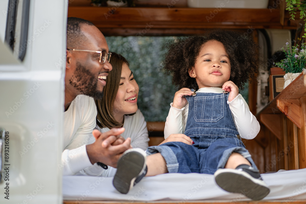 Happy multiracial family having fun relaxing together. Portrait of ...