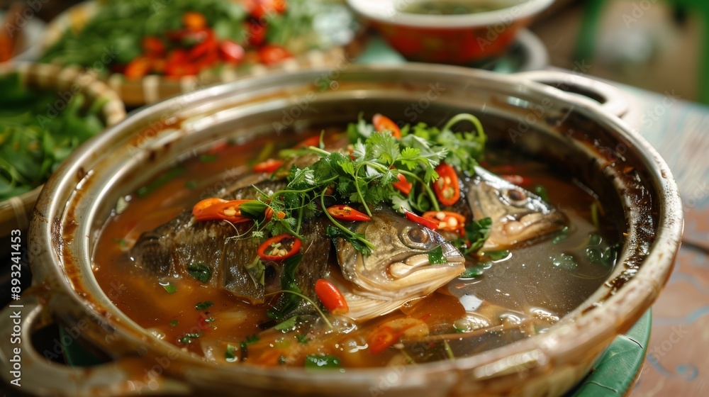 Photograph of the Vu Dai fish stew village in northern Vietnam. This is ...