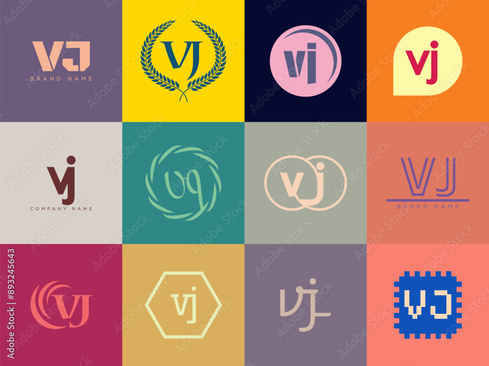 VJ logo company template. Letter v and j logotype. Set different ...