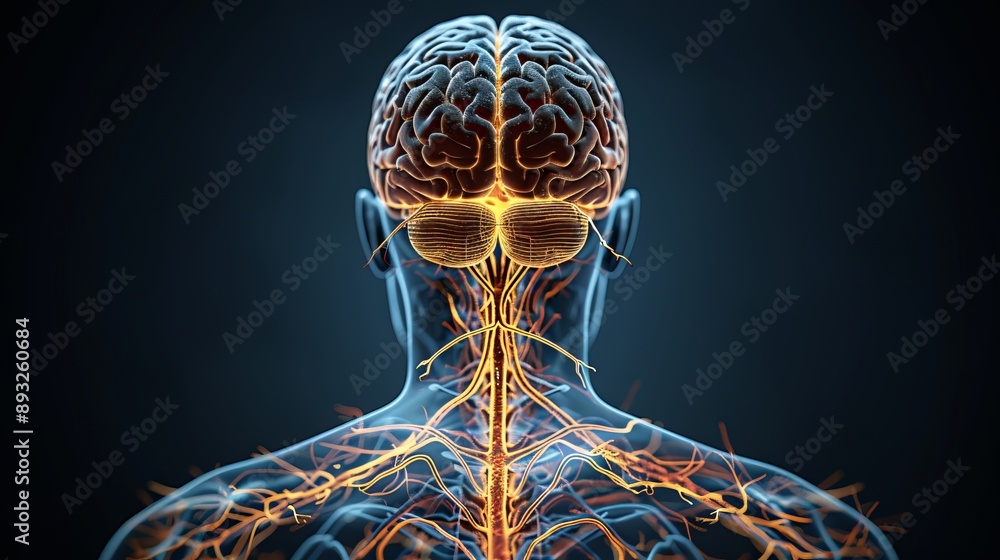 Nerve endings and brain in the system of human nerve connections, the ...