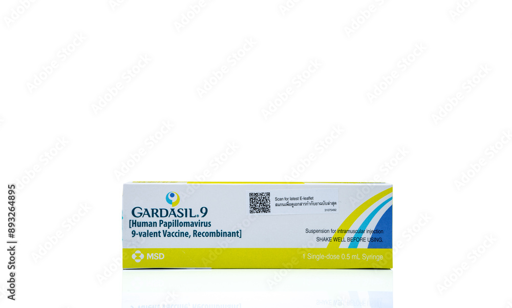 CHONBURI, THAILAND-JUNE 14, 2024: Gardasil 9 HPV vaccine. Prevention of ...