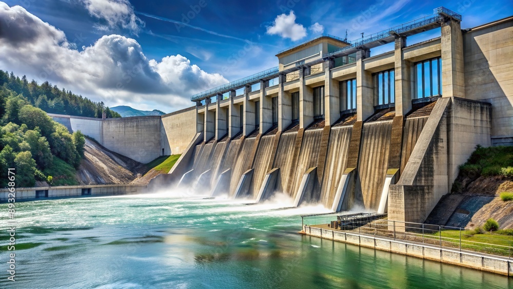 Hydroelectric power plant appearing larger by using forced perspective ...