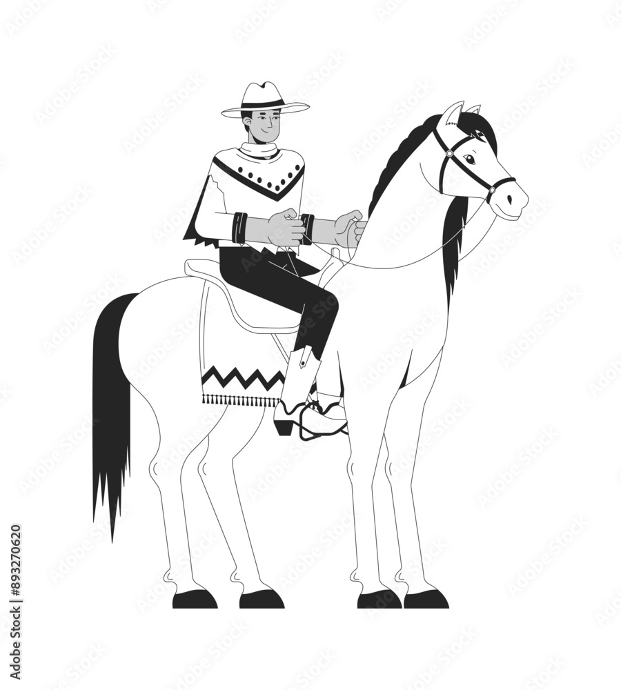 Indian man in cowboy suit riding horse 2D cartoon character. Hindu male ...
