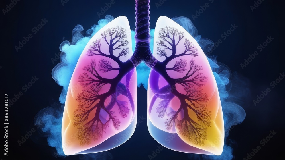 Photo & Art Print Vibrant depiction of human lungs with smoke effect in ...