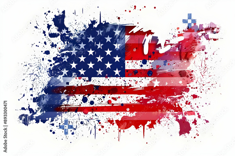 Colorful abstract painting of the United States map with the American ...