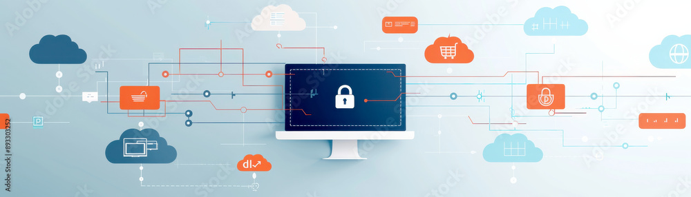 Cybersecurity concept with a digital lock on a computer screen ...