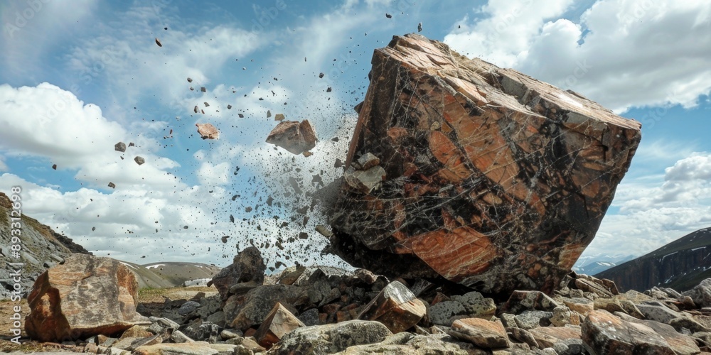 Explosive Geological Phenomenon: Massive Boulder Shatters with Dynamic ...