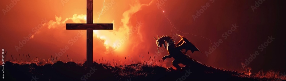 Dragon beast monster silhouette symbolizing evil satanic demon snake ...