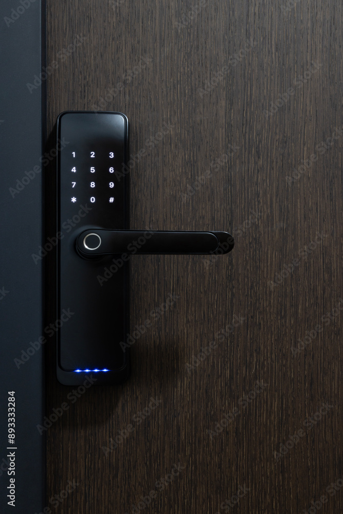 Modern wooden door with smart digital lock, touch screen keypad and ...