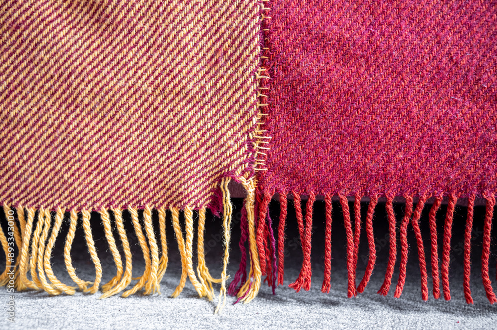 Old woolen blanket torn and mended with yellow thread. Concept of ...