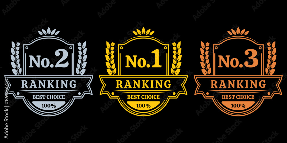 Ranking award icon set with No. 1,2,3 ranks. First, second and third ...