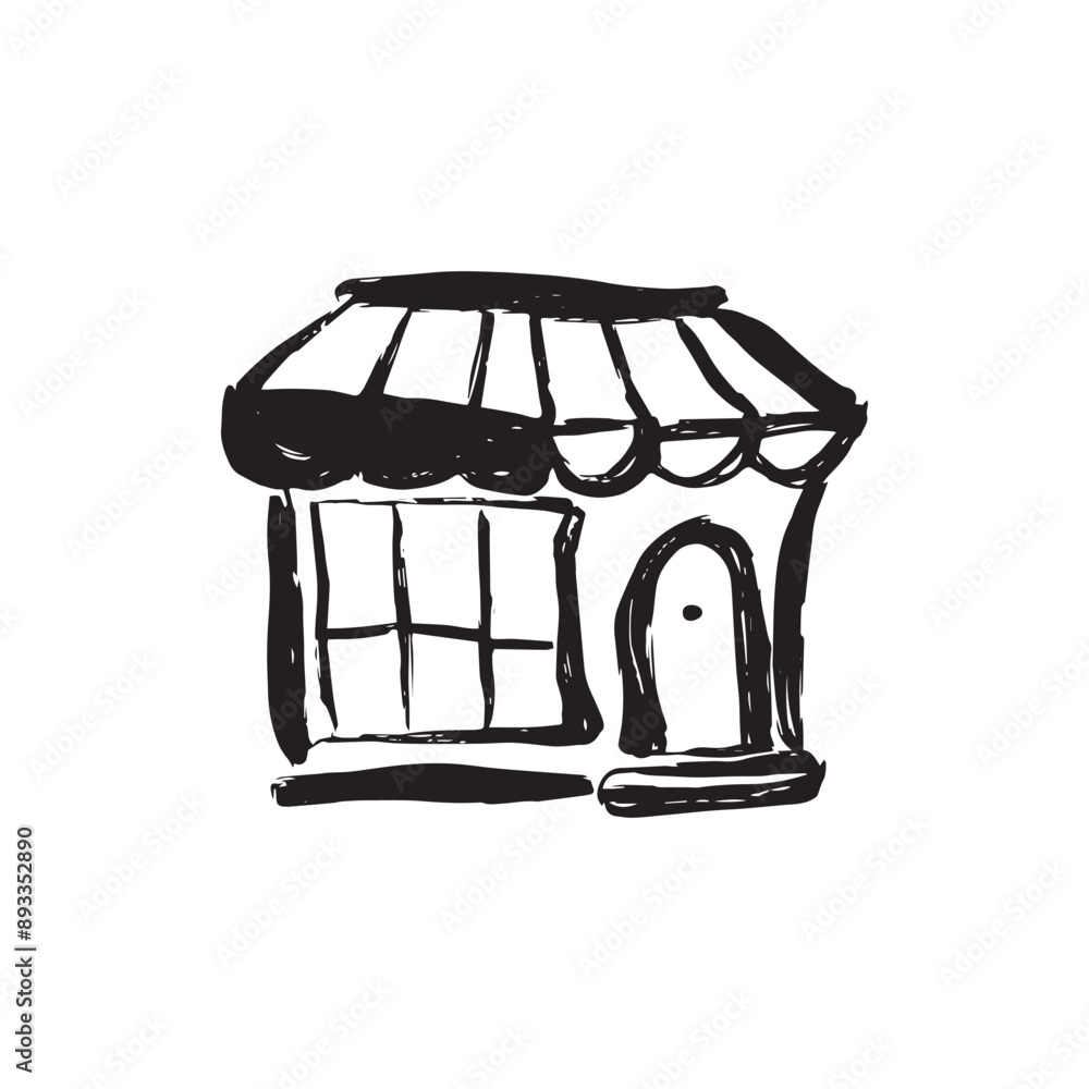 Hand drawn line art minimalist café illustration. Abstract rough coffee ...