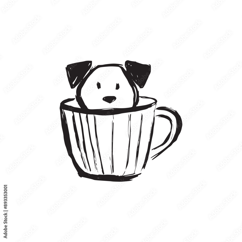 Hand drawn line art minimalist café illustration. Abstract rough coffee ...