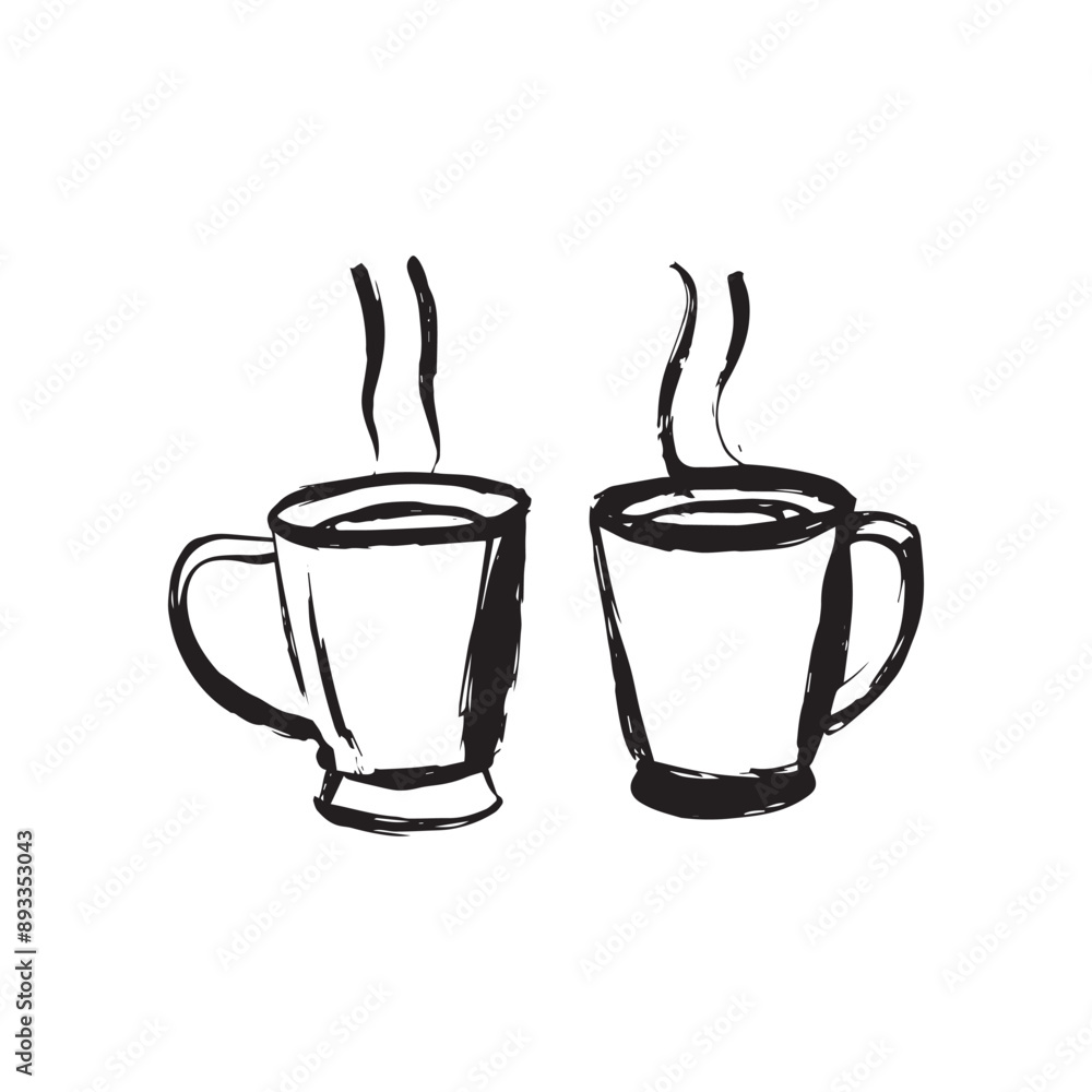Hand drawn line art minimalist café illustration. Abstract rough coffee ...