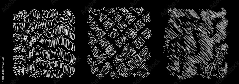 white square stickers with various hand-drawn pencil crosshatch ...